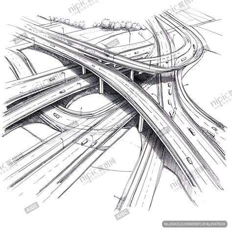 Ai创作图深中通道素描插画 立交桥图 嘉绍大桥线描 鸟瞰线稿图 立交桥素材 立交桥设计素材 透视线稿 鸟瞰线稿 手绘嘉绍大桥 立交桥设计 深中通道线描 互通式立交 龙街大桥线稿 西湾大桥线稿