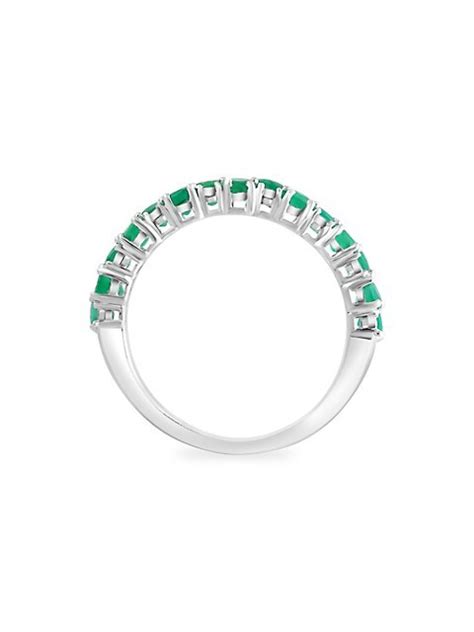 Silver 004 Ct Tw Diamond And Emerald Semi Eternity Ring