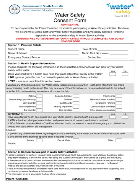 Fillable Online Water Safety Consent Form Water Safety Fax Email Print Pdffiller