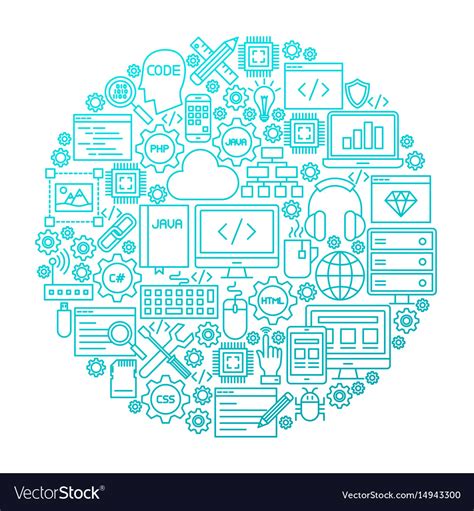 Programming Line Icon Circle Design Royalty Free Vector