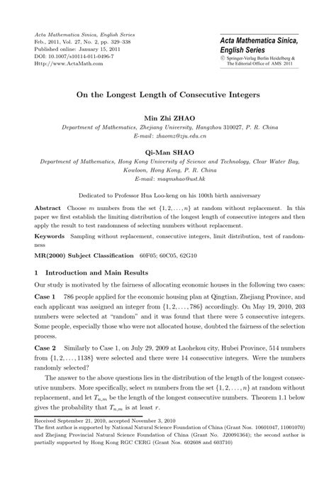 Pdf On The Longest Length Of Consecutive Integers
