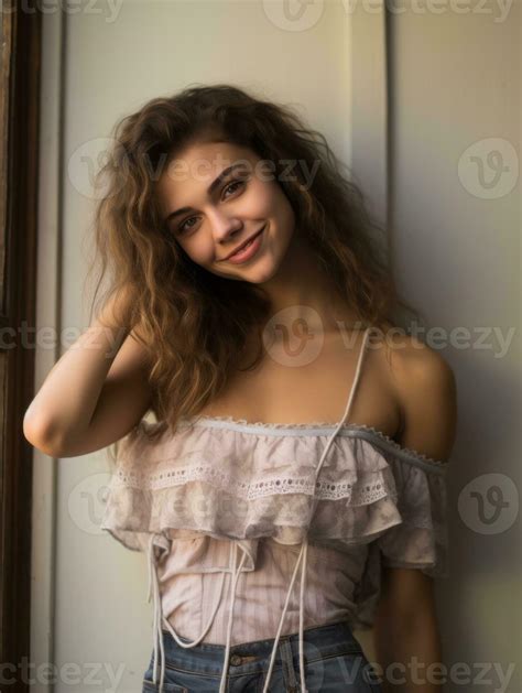 A Beautiful Young Woman In Jeans Posing For The Camera Generative Ai