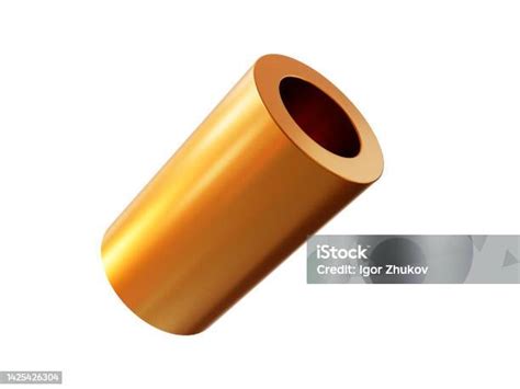 금 색깔 안쪽에 구멍이 있는 3d 모양 실린더 흰색 고립 된 배경에 디자인을위한 금속 간단한 그림 3d 렌더링 그림 0명에 대한 스톡 사진 및 기타 이미지 Istock