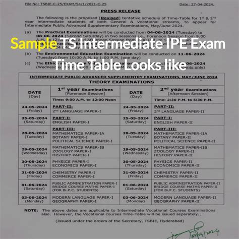 Download Ts Intermediate Time Table 2025 Pdf For 1st And 2nd Year Exams