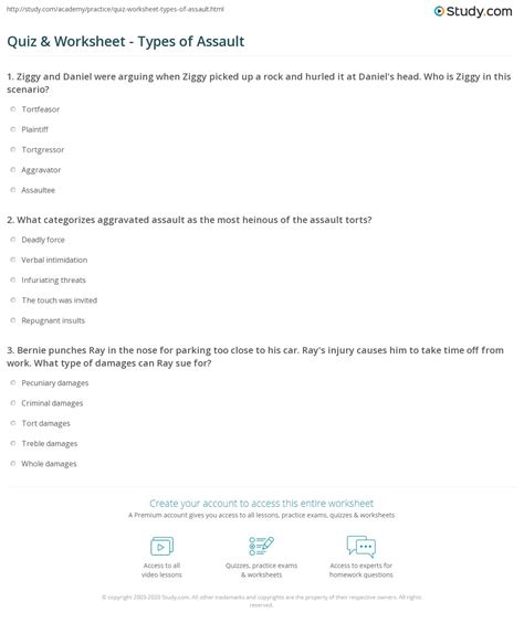 Quiz And Worksheet Types Of Assault