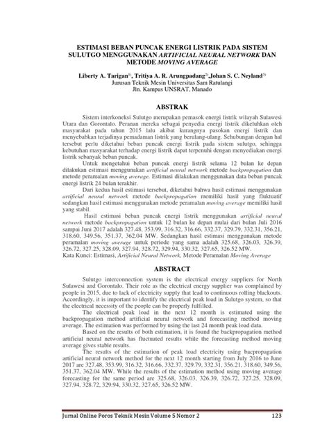 Estimasi Beban Puncak Energi Listrik Pada Sistem Sulutgo Menggunakan