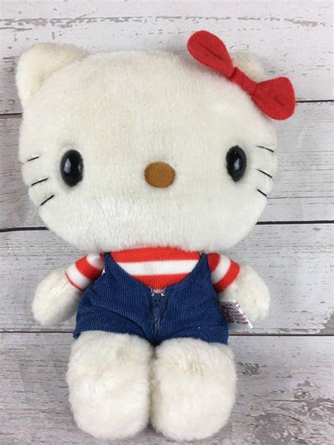 Vintage Hello Kitty Sanrio Plush 10 Blue Corduroy Overalls And Bow 1976