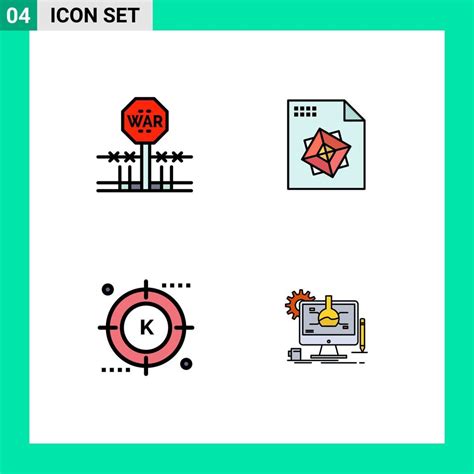 Modern Set Of 4 Filledline Flat Colors And Symbols Such As Combat Keyword Occupation Processing