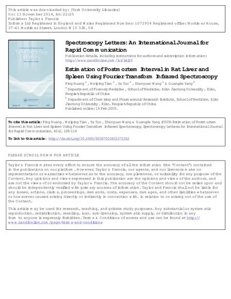 Pdf Estimation Of Postmortem Interval In Rat Liver And Spleen Using