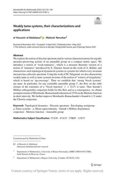 Weakly Tame Systems Their Characterizations And Applications Request Pdf