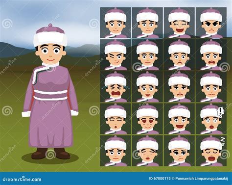Mongolian Girl Cartoon Emotion Faces Vector Illustration Stock Vector