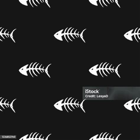 물고기 뼈 원활한 패턴입니다 물고기 해골 낙서 손으로 그린 만화 벡터 일러스트 그래픽 프린트에 대한 스톡 벡터 아트 및 기타 이미지 그래픽 프린트 꼬리 낙서 드로잉