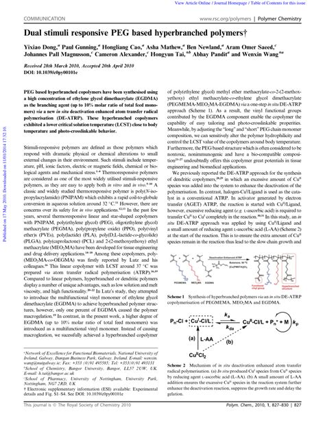 Pdf Dual Stimuli Responsive Peg Based Hyperbranched Polymers