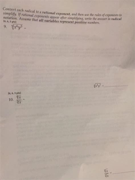 solved convert each radical to a rational exponent and then
