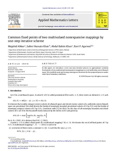 Pdf Common Fixed Points Of Two Multivalued Nonexpansive Mappings By One Step Iterative Scheme