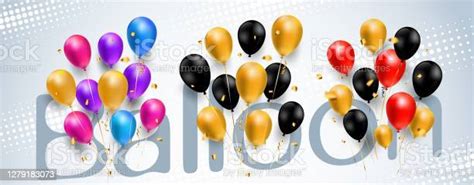 하프톤 배경 축제 분위기에 여러 색상 으로 설정 된 3개의 풍선 그룹 블랙 프라이데이 세일 광고 포스터 배너 판매 웹 전단지 카드 등 3차원 형태에 대한 스톡 벡터 아트 및