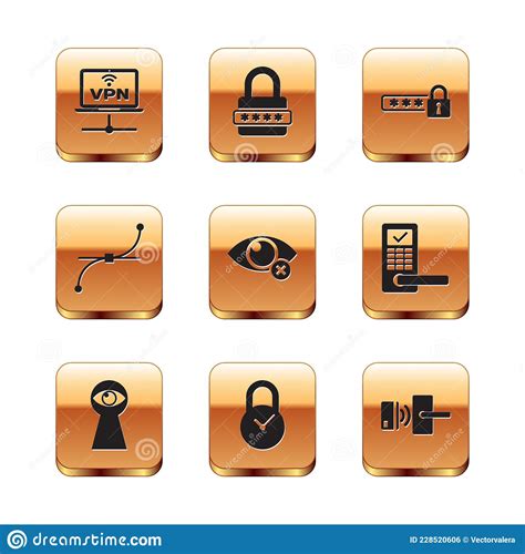 Set Vpn Computer Network Keyhole With Eye Padlock Clock Invisible Hide Bezier Curve And