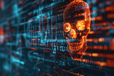 premium photo computer code on a screen with a skull representing a