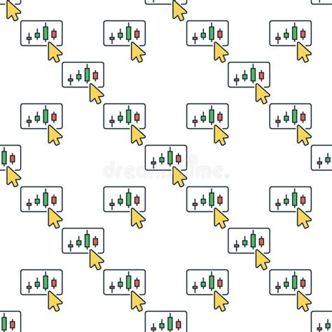 Candlestick Chart With Mouse Cursor Vector Colored Seamless Pattern Stock Illustration
