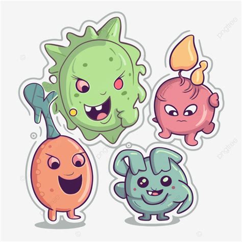 Cartoon Cute Microbes Stickers Vector Clipart Cute Clipart Cartoon