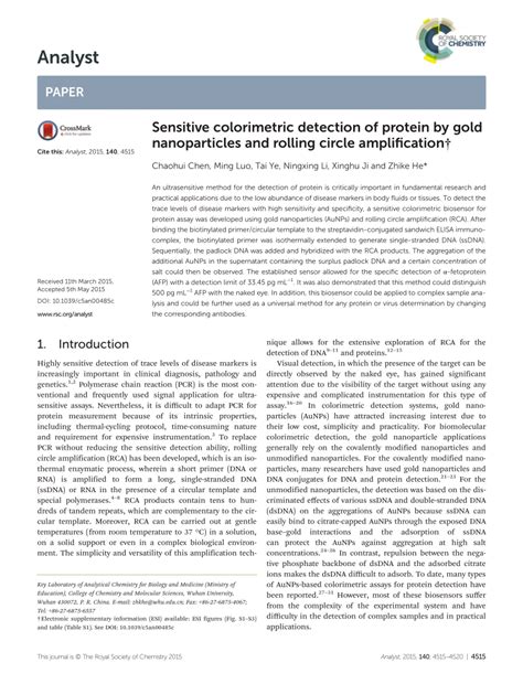 Pdf Sensitive Colorimetric Detection Of Protein By Gold Nanoparticles