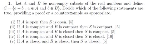solved 1 let a and b be non empty subsets of the real