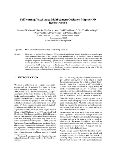 Pdf Self Learning Voxel Based Multi Camera Occlusion Maps For 3d