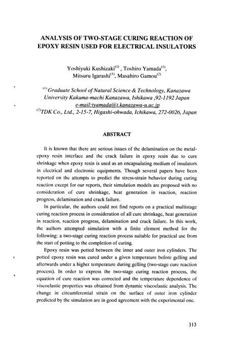 Pdf Analysis Of Two Stage Curing Reaction Of Epoxy Resin Used For Electrical Insulators