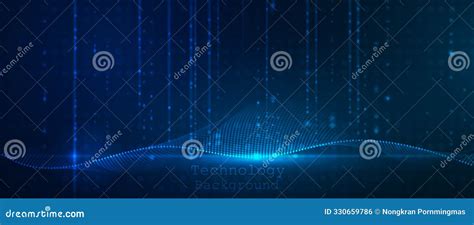 Illustration Vector Abstract Wave Flow Line Motion Pattern And Particle Dot On Dark Blue