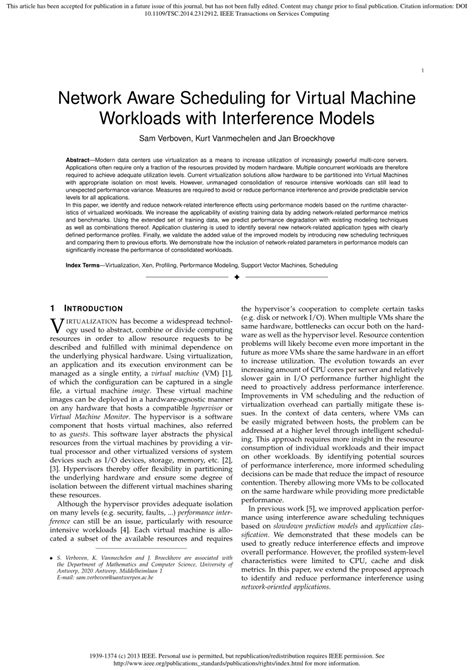 Pdf Network Aware Scheduling For Virtual Machine Workloads With Interference Models