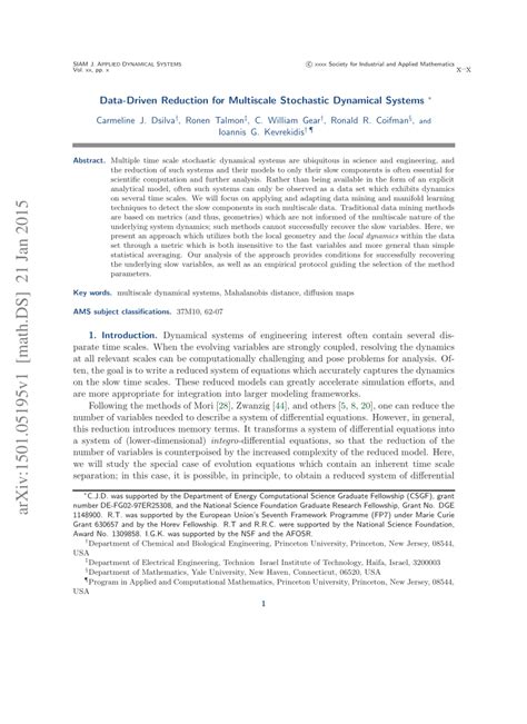 Pdf Data Driven Reduction For Multiscale Stochastic Dynamical Systems