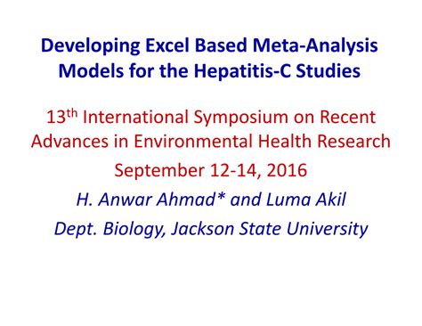 Pdf Developing Excel Based Meta Analysis Models For The Hepatitis C
