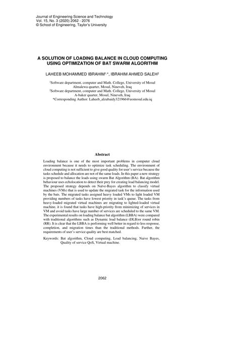 Pdf A Solution Of Loading Balance In Cloud Computing Using Optimization