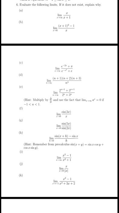 solved evaluate the following limits if it does not exist