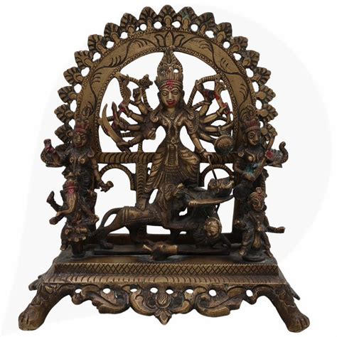 Brass Antique Durga Idol Mahishasura Mardini Silai Nandhini Statue For Pooja Home Decor