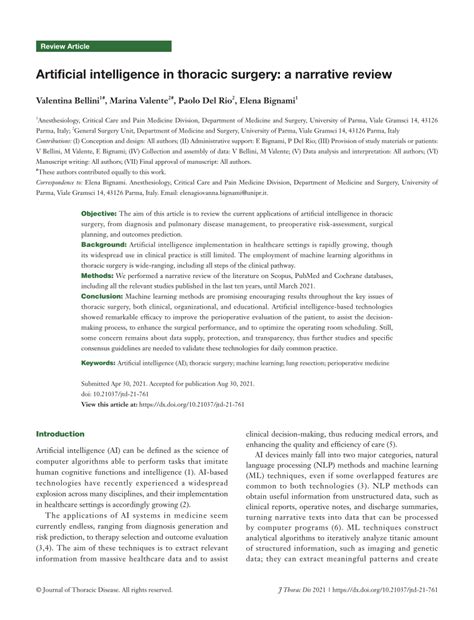 Pdf Artificial Intelligence In Thoracic Surgery A Narrative Review