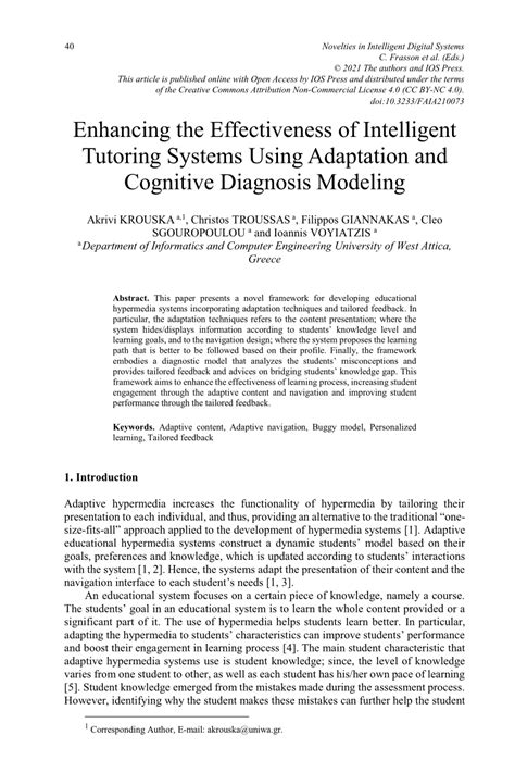 Pdf Enhancing The Effectiveness Of Intelligent Tutoring Systems Using Adaptation And Cognitive