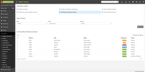 How To Check Staff Day Wise Attendance Report Smart School School Management System By Qdocs
