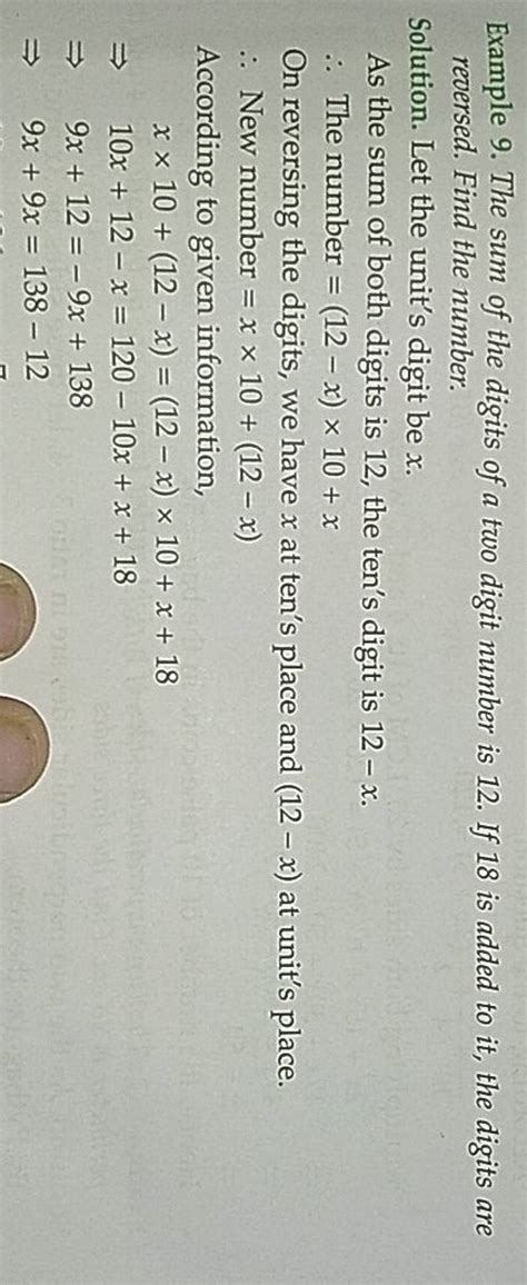 Example 9 The Sum Of The Digits Of A Two Digit Number Is 12 If 18 Is A