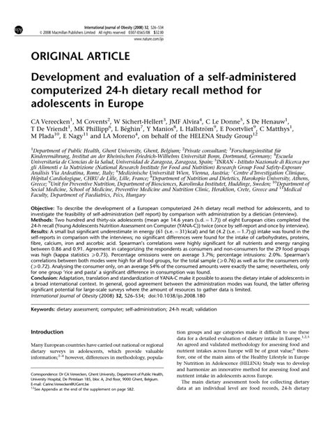 Pdf Development And Evaluation Of Self Administered Computerized 24 H Dietary Recall Method