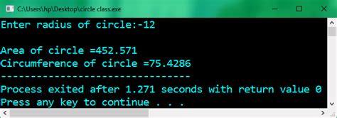 Program In C To Calculate The Area And Circumference Of Circle Using Class