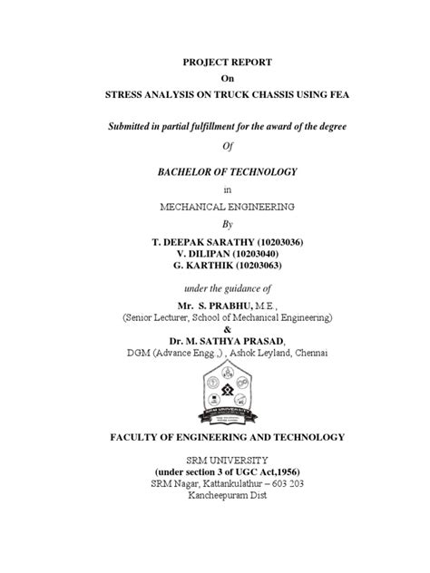 Stress Analysis Of Truck Chassis Using Fea Be Project All Pdf Structural Analysis