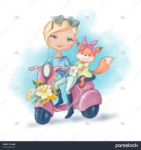 دختر کارتونی ناز با یک خرگوش و یک دوست خوشگل با گل های بهاری 1714886