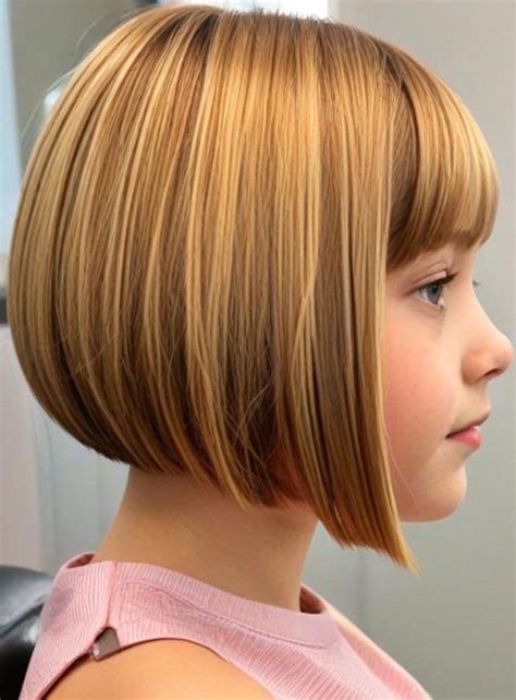 28 Angled Bob Haircuts For Girls Golden Angled Bob With Classic Bangs