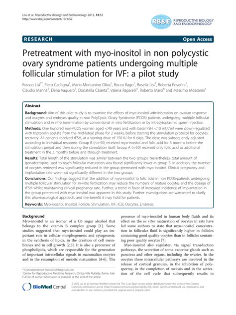 Pdf Pretreatment With Myo Inositol In Non Polycystic Ovary Syndrome Patients Undergoing