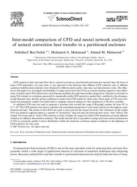 Pdf Inter Model Comparison Of Cfd And Neural Network Analysis Of