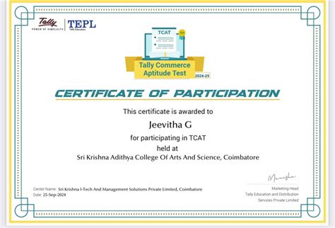 Jeevitha G On Linkedin Certificate For Tcat