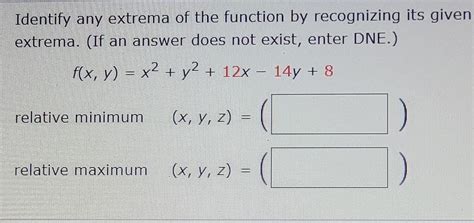 Solved Identify Any Extrema Of The Function By Recognizing Chegg Com