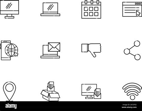 Network Social Media Icons Set Line Style Vector Illustration Stock