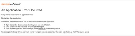An Application Error Occurred For Spice Works Version 7500107
